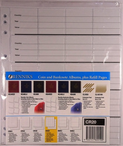 10 Coin Deluxe Refills to suit Renniks Coin Album CR20 (20 Pockets per ...